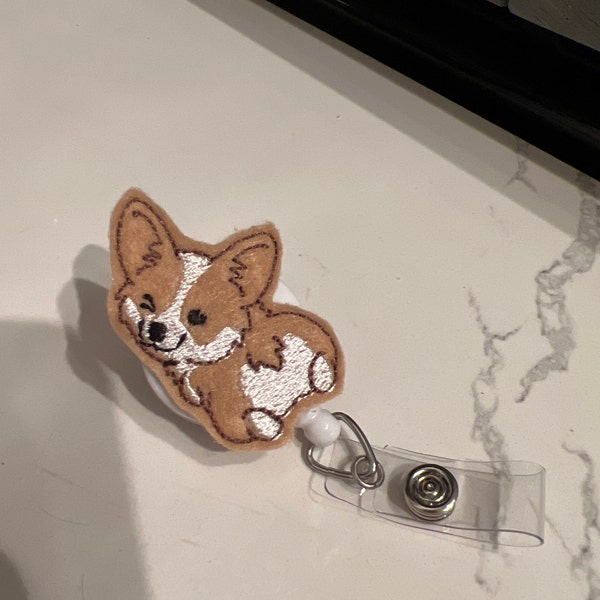 Corgi Badge Reel, Corgi Feltie, Corgi Puppy Badge Reel, Corgi Planner ...