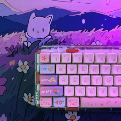 141PCS Monet Water Lilytheme Keycap Set,pink Purple Keycaps,pbt Keycap ...
