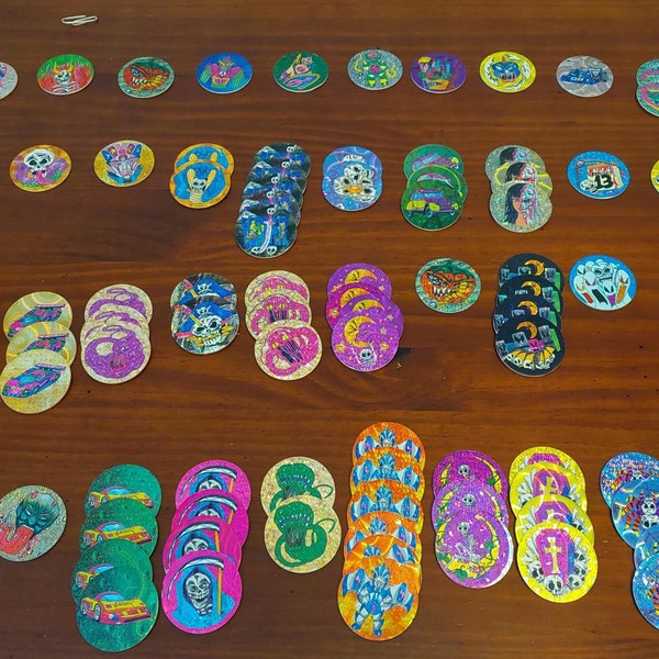 15 SKULL Pog Type Plastic NOS 1990s REFLECTIVE Vintage Hawaiian Game ...