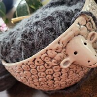 Large Sheep Yarn Bowl Pottery Ceramic Knitter Gift 7 1/2''x 3 1/2 ...