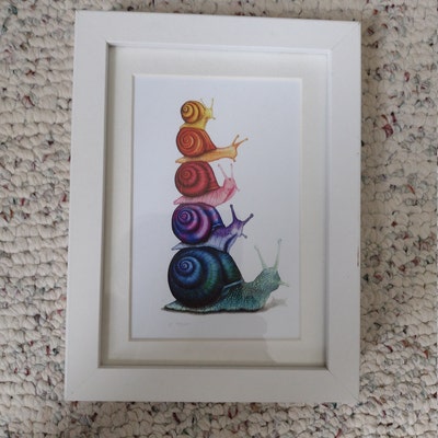 Snail Stack Whimsical Snail Wall Art Hand Drawn in Colored Pencil - Etsy