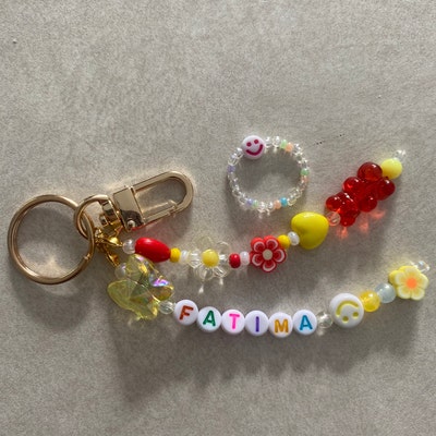 Custom Beaded Keychain Personalized Y2K Keychain 90s Keychain Colorful ...