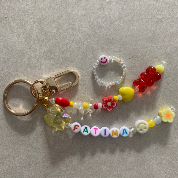 Custom Beaded Keychain Personalized Y2K Keychain Bag Charms Colorful ...