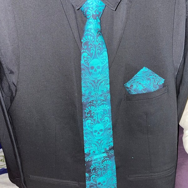 Emerald Green Skull Necktie – Hand-made 100% Cotton Tie for Men or ...