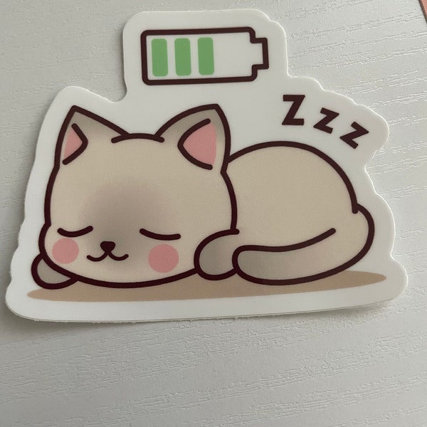Napping Kitty Glossy Vinyl Sticker, Water Bottle Sticker, Car Decal ...