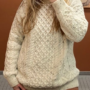 Traditional Aran Sweater 100% Pure New Wool Cream With Multicolour ...
