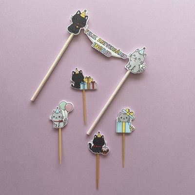 Birthday Cats Clipart Cute Cat Party Clip Art Kawaii Kitten Kitty Icons ...