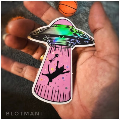 Flailing Cat / UFO Abduction Sticker Holographic Decal - Etsy
