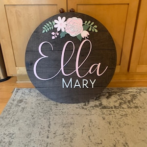 Custom Wood Floral Shiplap Name Sign Personalized Round Sign for ...