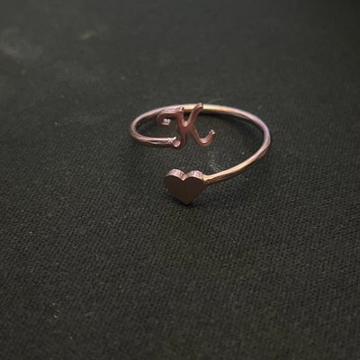 Dainty Initial Heart Ring in Rose Gold, Gold, Sterling Silver Mothers ...