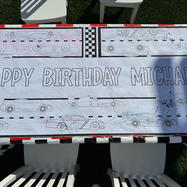 Race Car Coloring Table Runner, Race Cars Birthday Coloring Page, Cars ...
