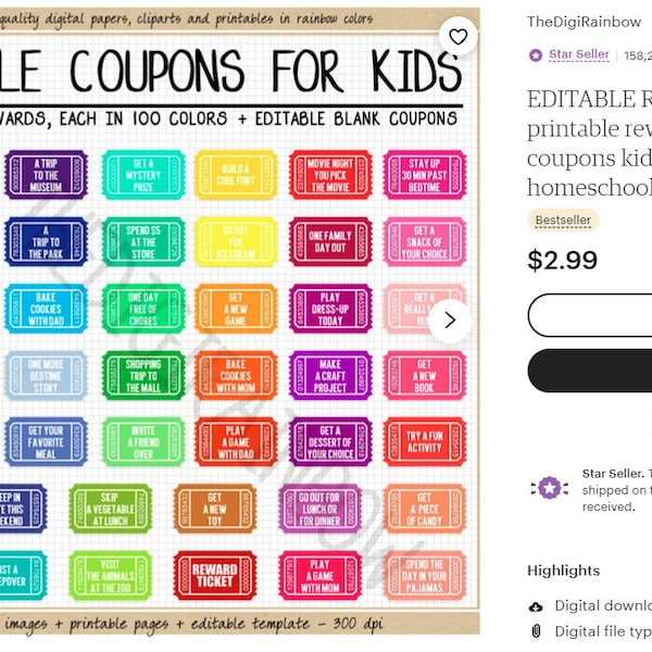 EDITABLE REWARD COUPONS Clipart Printable Reward Tickets Rainbow Blank ...