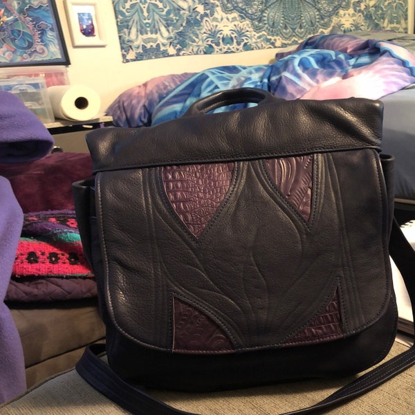Purple Leather Backpack or Messenger Bag or Purse Shoulder Crossbody ...