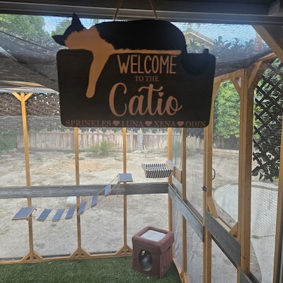 Welcome to the Catio Wood Sign Cat Head Sign Cat House Sign - Etsy