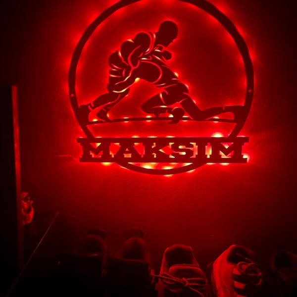 Custom Wrestling Sign Metal Wall Art Led Light, Wrestler Name Sign ...