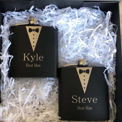 Best Man Hip Flask Set With Free Engraving 6 Oz Matte Black Hip Flask ...