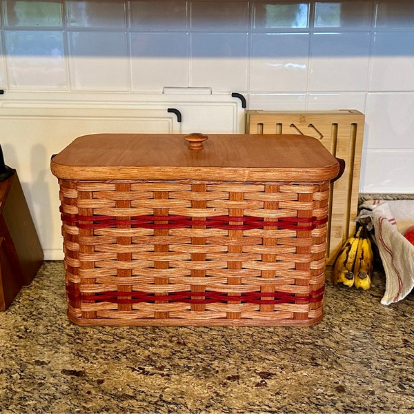 Amish Bread Box Storage With Solid Oak Bottom, Lid and Leather Carrier ...