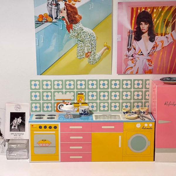 Vintage Dollhouse Kitchen Paper Toy PDF - Print and Make Your Own Retro ...