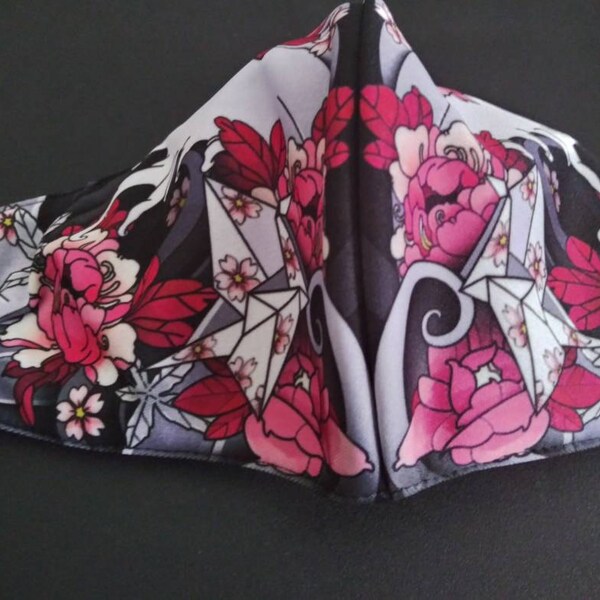 3 Layers Face Mask, Japanese Flowers Face Mask, Reusable Face Mask ...