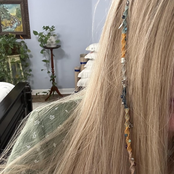 Colorful Woven Macrame Hair Wrap- Hippie Festival Clip in Hair- Charm ...