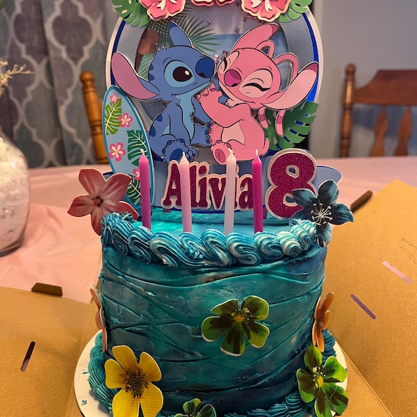Stitch and Angel Cake Topper, Stitch and Angel Birthday, Stitch and ...