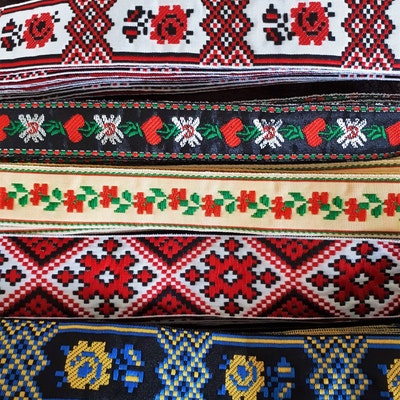 Jacquard Ribbon Trim, Yellow Rose Embroidery Trim, Ukrainian Ethnic ...