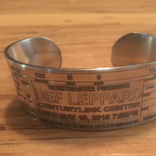 Concert Ticket Bracelet, Silver or Gold Stainless Steel Cuff Bracelet ...