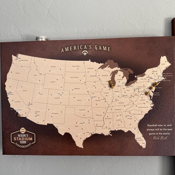 Executive Baseball Stadium Tour Map, Push Pin Map for Ballpark Bucket ...