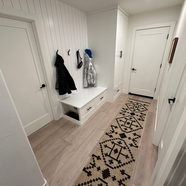 White and Black Wool Jute Kilim Runner, Jute Rug Wool Rug Kilim Dhurrie ...