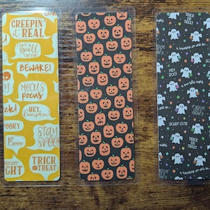 Laminated Halloween Bookmarks: Spooky Ghost, Cat, Skeletons - Etsy