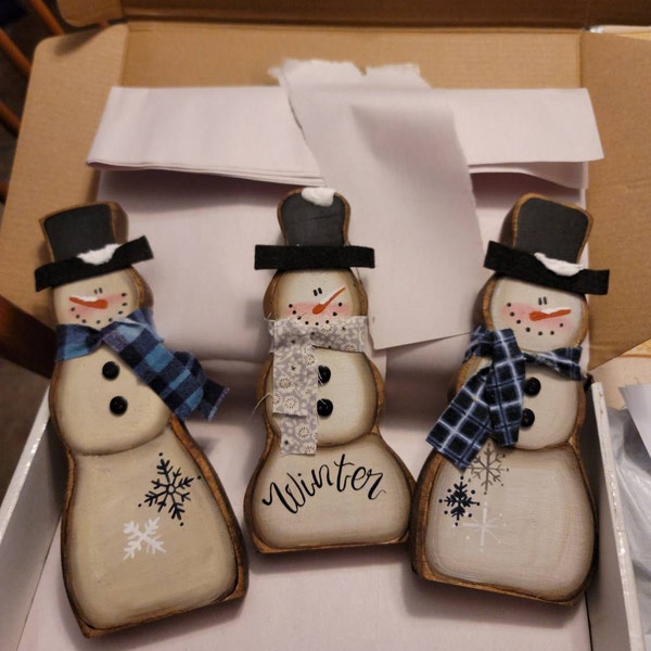 3 Piece Wood Snowman Trio/tabletop Shelf Sitter/ Winter Decor/made per ...