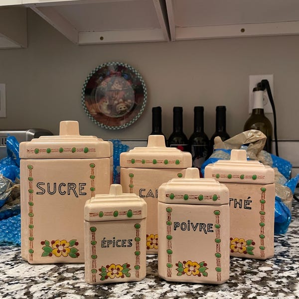 Set of 6 Vintage French Kitchen Canisters - Etsy