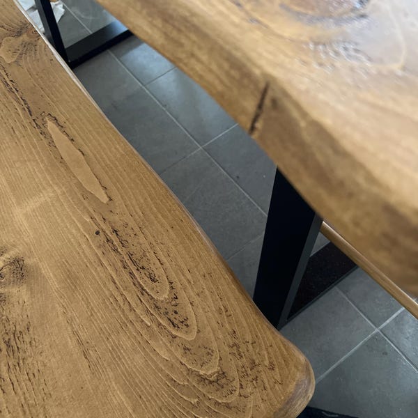 HARDWOOD Solid Oak Chamfered Edge Dining Table With Steel CHUNKY SQUARE ...