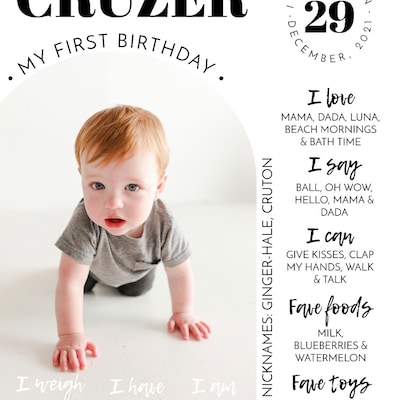 EDITABLE First Birthday Milestone Sign, Modern 1st Birthday Milestone ...