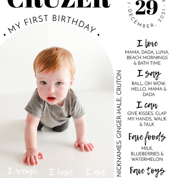 EDITABLE First Birthday Milestone Sign, Modern 1st Birthday Milestone ...