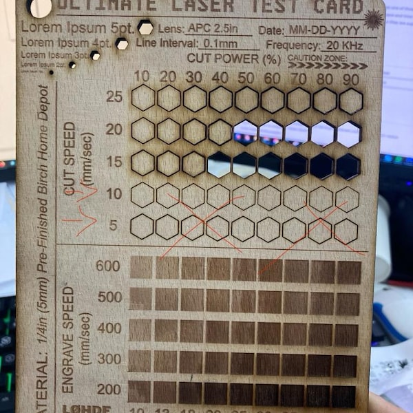 The ULTIMATE CO2 Laser TEST CARD Lightburn Digital File V1 - Etsy
