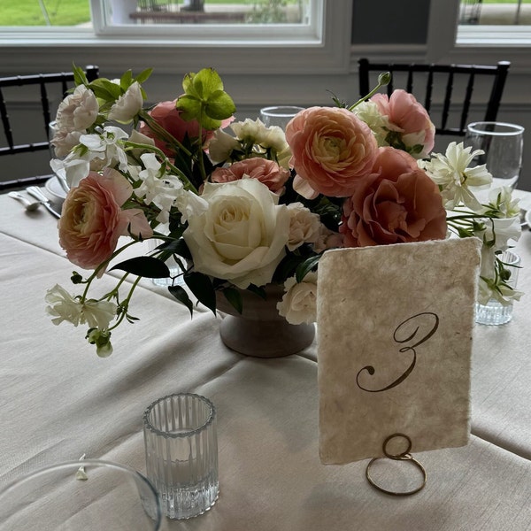 Hand Torn Deckled Table Numbers on Handmade Paper, Script Calligraphy ...