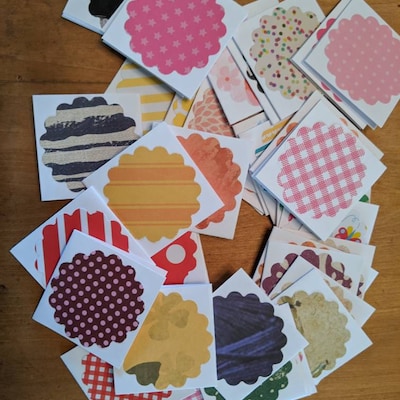 Mini NOTECARD Assortment Tiny 2 Square Folded Notes Colorful Scalloped ...