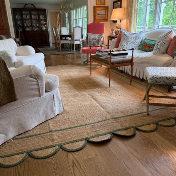 Scallop Jute Rug, Natural Jute Wavy Edge Rug, Scalloped Shape Rug ...