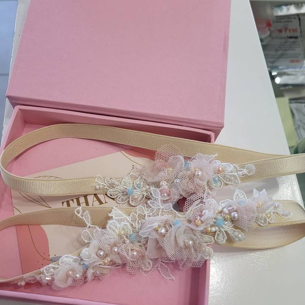 Light Ivory Wedding Garter With Infinity Sign and Ostrich Feathers ...