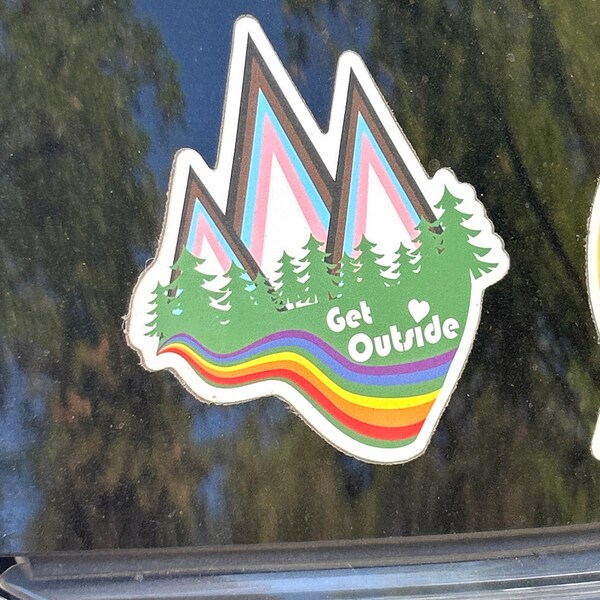 Progressive Pride Mountains Sticker, Get Outside, Mountain Sticker, PNW ...