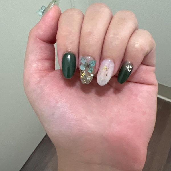 Fancy Butterfly Nail Charms/ombre Cyan Cat Eye Nail/handmade Press on ...