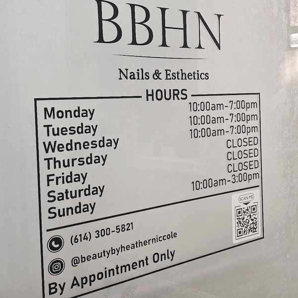 Shop Hours Decal - Attractive Storefront Hours Decal - Glass Door Sign ...