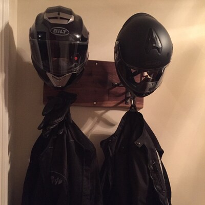 Double Motorcycle Helmet Rack & Jacket Hook, Handmade - Etsy