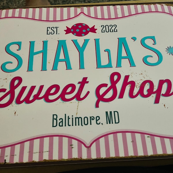 Personalized Sweet Shop Sign: Vintage Style Aluminum Composite Store ...
