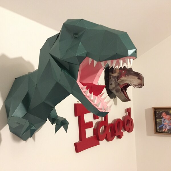 T-rex Trophy Sculpture, Pre-cut DIY Papercraft Kit, Multi-color Option ...