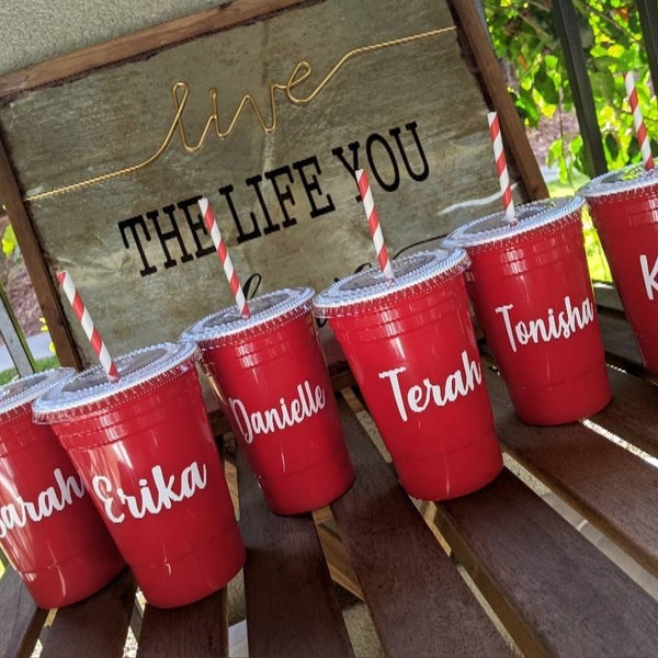 Personalized Red Party Cup, Plastic Double Walled Cup, Party Favors ...