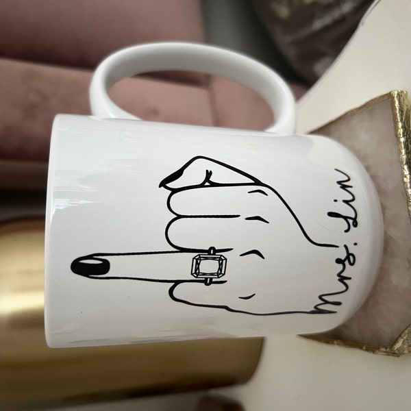 Personalized Engaged Mug Ring Finger Mug Custom Engagement Mug Wedding ...