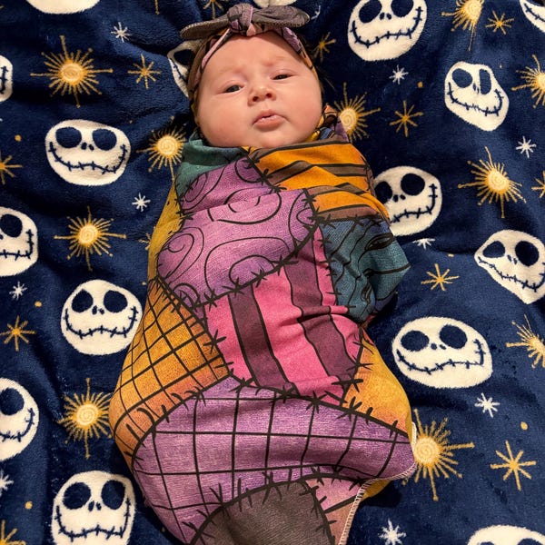 Goth Baby Swaddle With Matching Headband or Cuffed Hat, Soft Stretchy ...