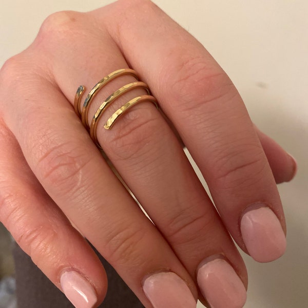Triple Wrap Ring, Gold Spiral Coil, Hammered Band, Handmade Maui Hawaii ...